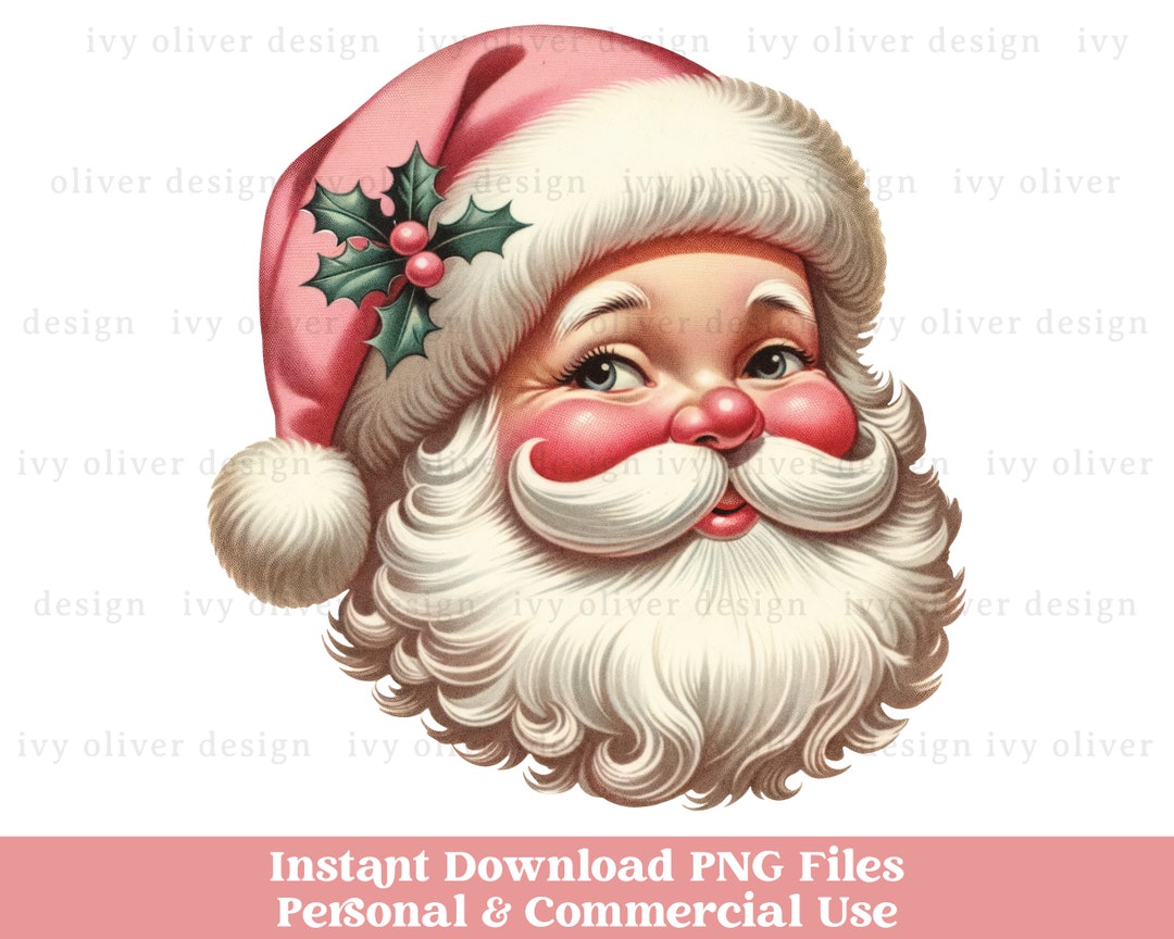 Pink Santa Christmas Clipart PNG Download, Vintage Retro Christmas ...