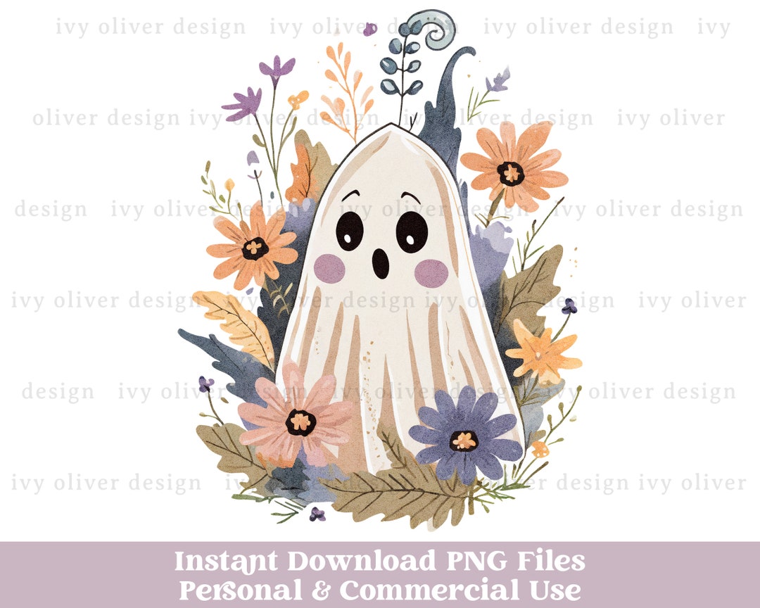 Halloween Ghost Clipart PNG Download, Boho Holiday PNG, Cottagecore ...