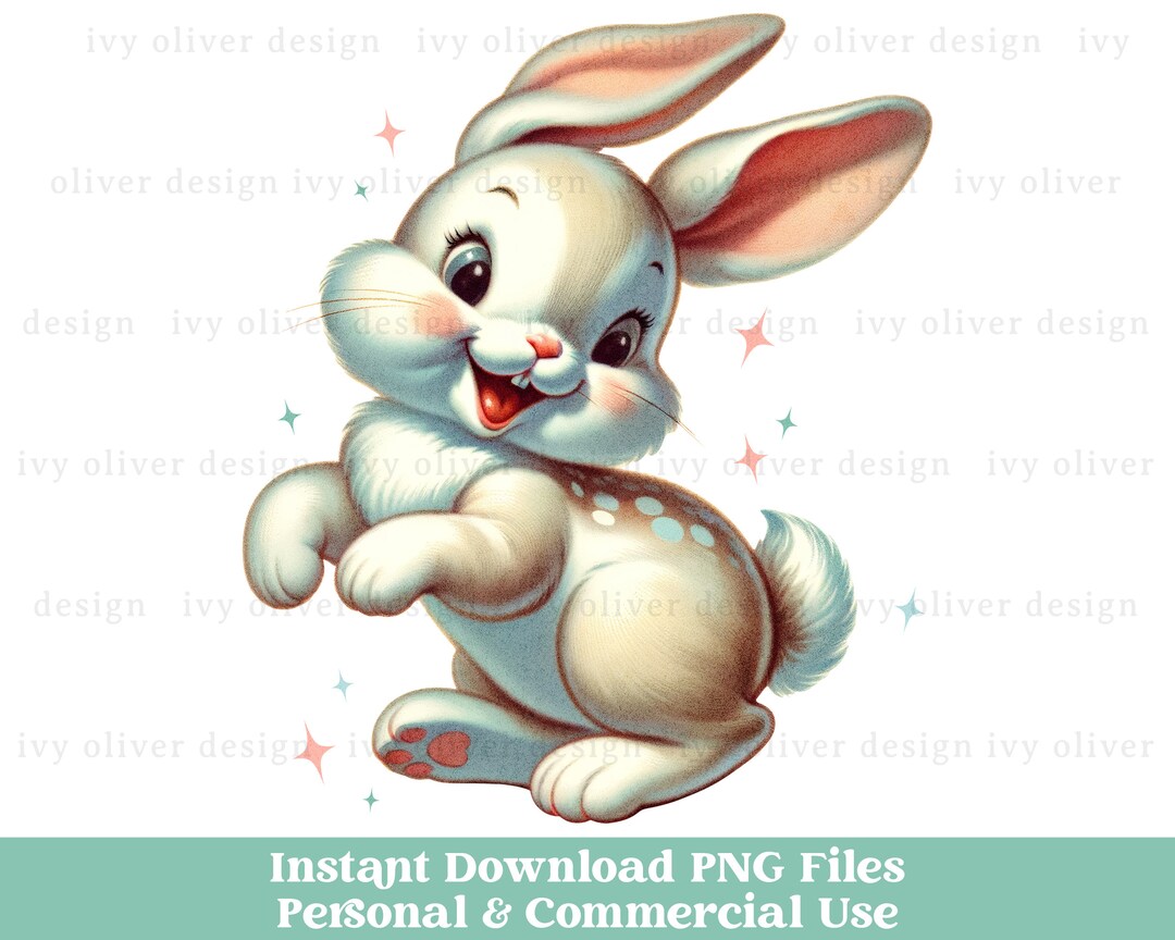 Retro Easter Bunny PNG Clipart Sublimation Design, Vintage Easter PNG ...