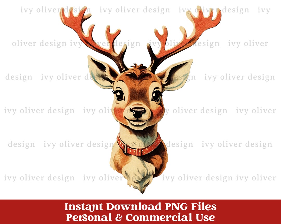 Retro Reindeer Christmas Clipart PNG Download, Vintage Cute Deer ...