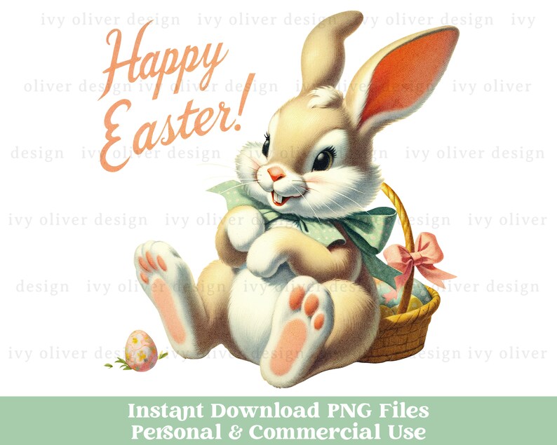 Vintage Easter Bunny PNG Clipart: Retro Easter Design (digital Download ...