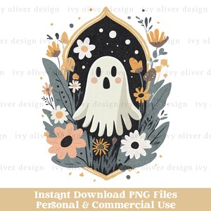 Boho Ghost Clipart PNG Download, Cute Halloween PNG, Cottagecore ...