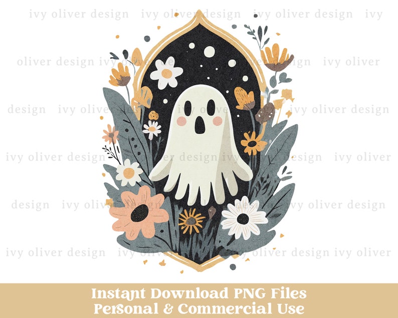 Boho Ghost Clipart PNG Download Cute Halloween PNG - Etsy