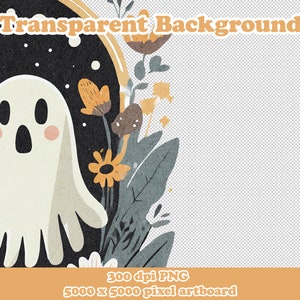 Boho Ghost Clipart PNG Download, Cute Halloween PNG, Cottagecore ...