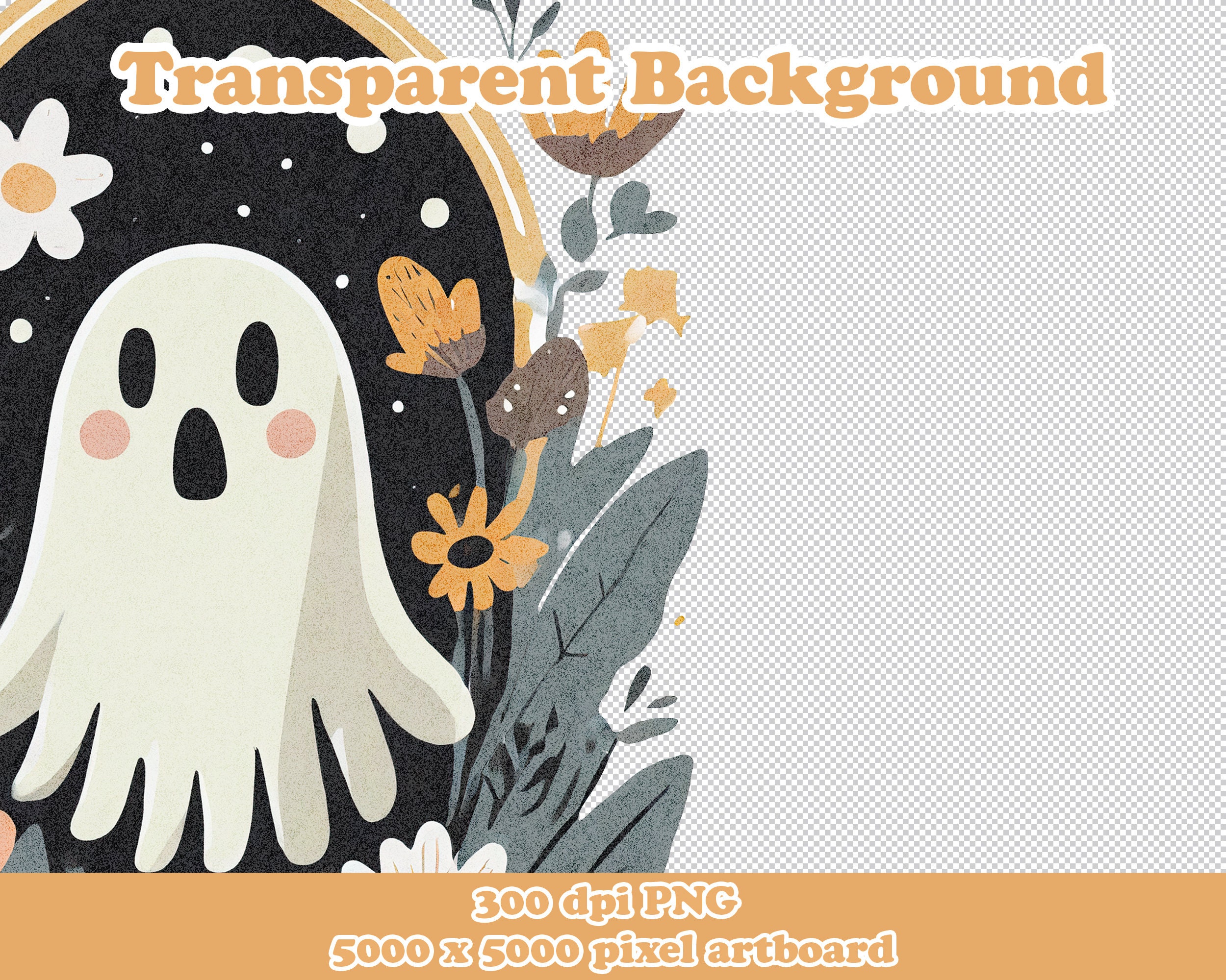 Boho Ghost Clipart PNG Download Cute Halloween PNG - Etsy