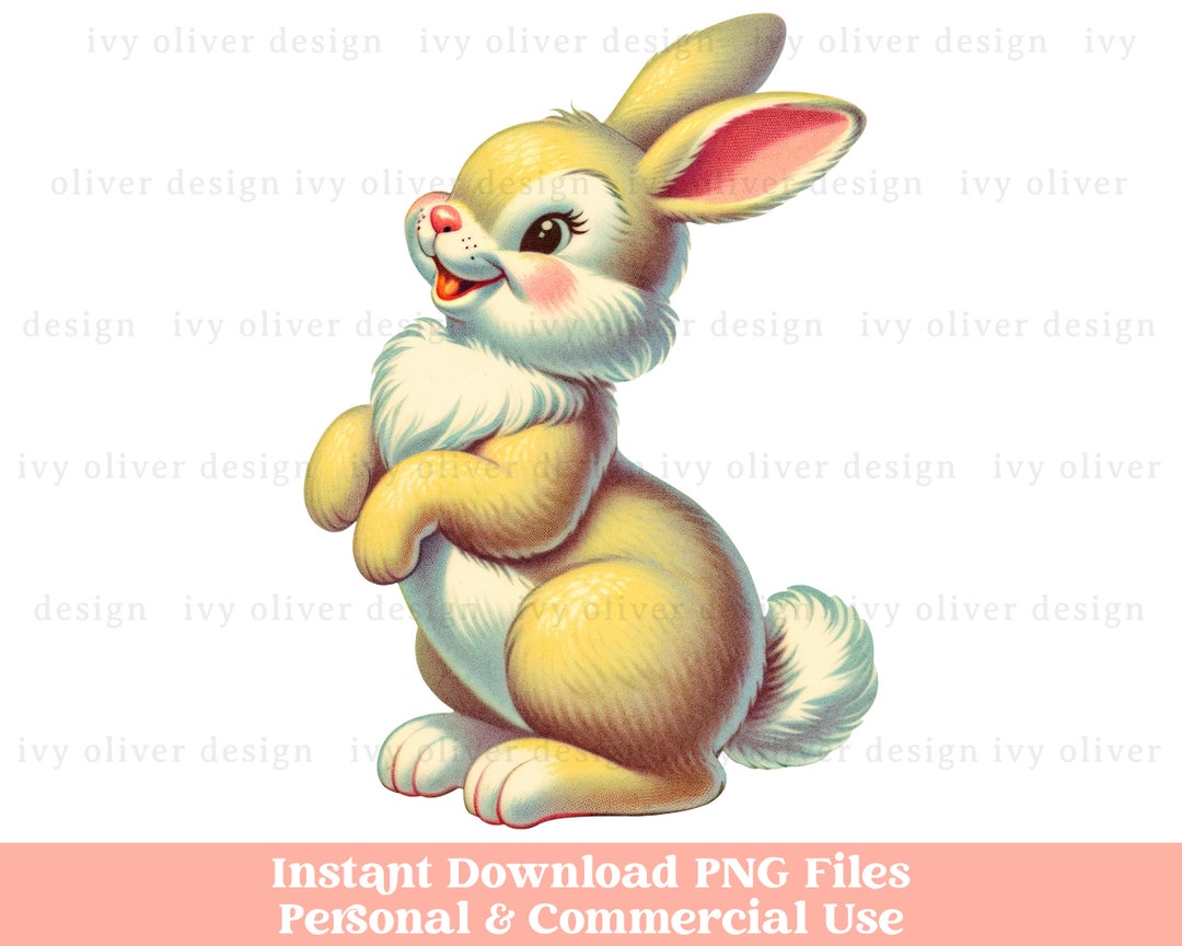Retro Easter Bunny PNG Clipart: Vintage Invitation Graphic (digital ...