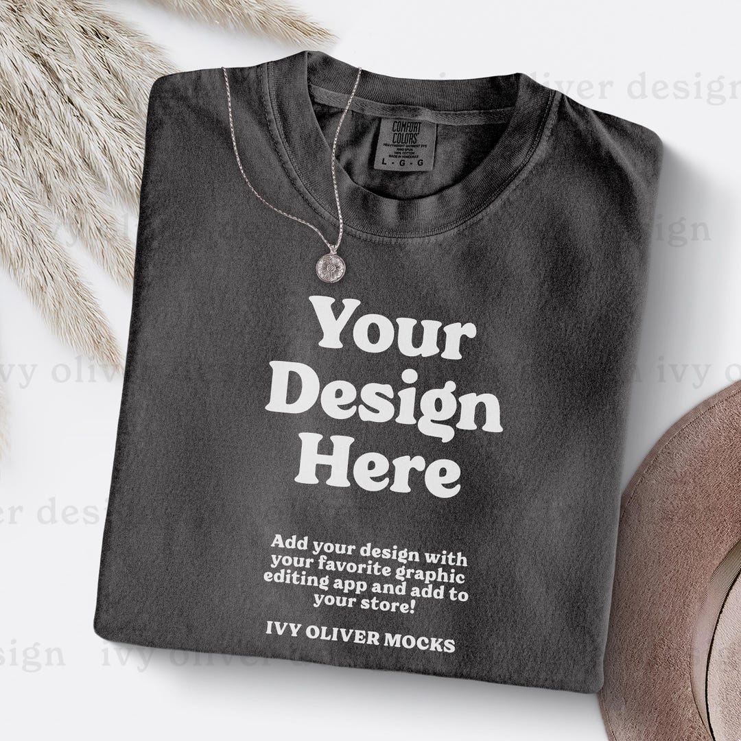 Comfort Colors Graphite Shirt Mockup: C1717 Flatlay Tee (digital ...