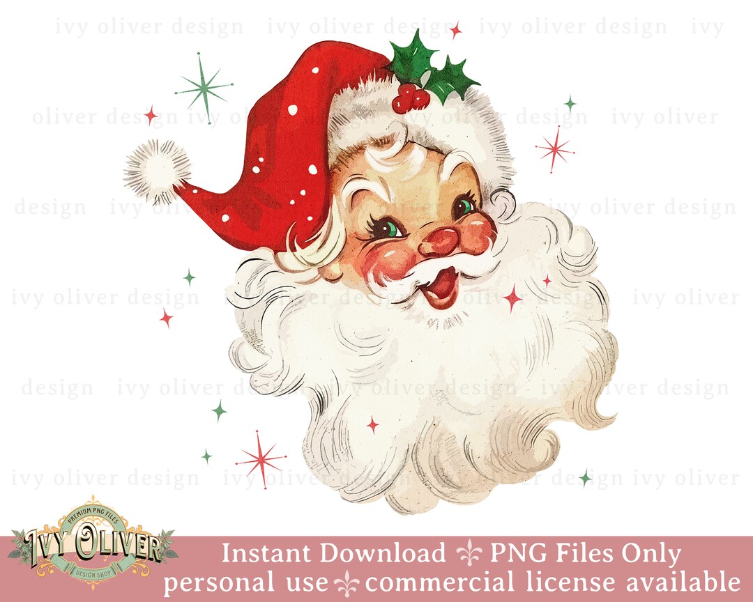 Retro Santa PNG: Sparkle Christmas Clipart (digital Download) - Etsy