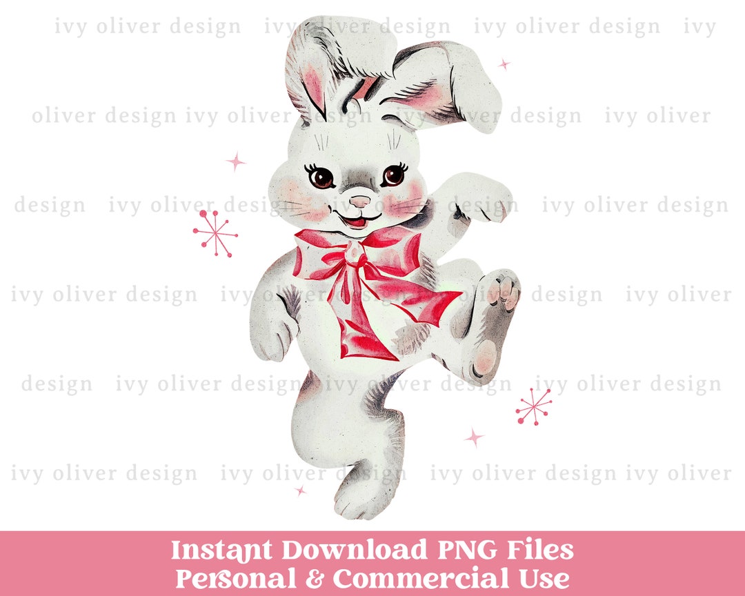 Retro Easter Bunny PNG Clipart: Vintage Easter Design (digital Download ...