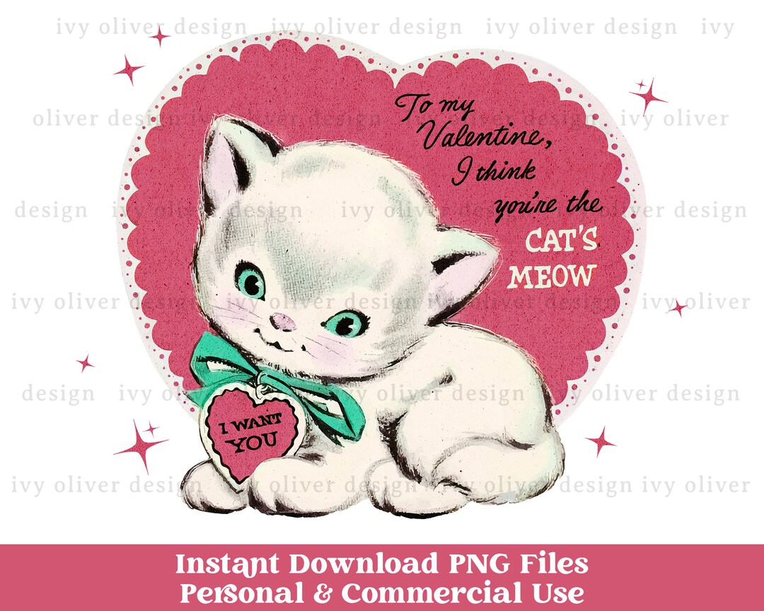 Retro Valentine PNG Clipart, Cute Cat Valentine Card Printable ...