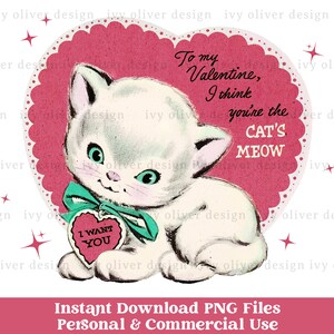 Retro Valentine PNG Clipart, Cute Cat Valentine Card Printable ...