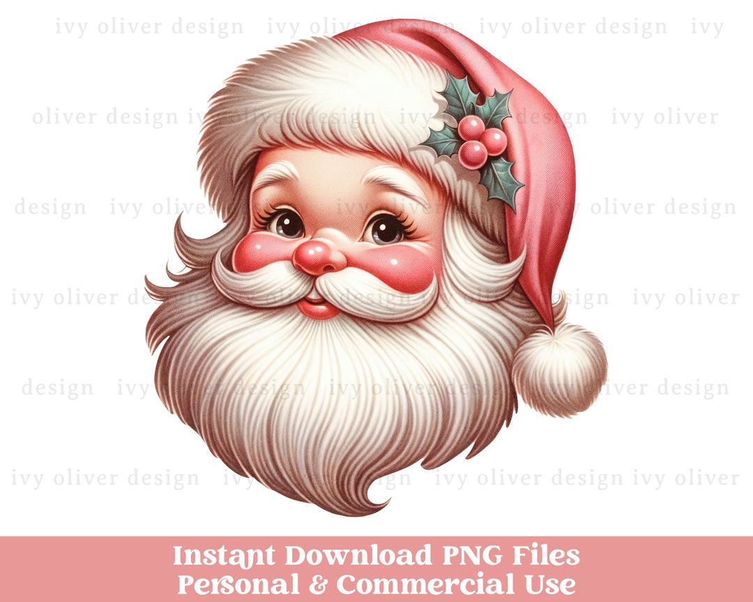 Pink Santa Retro Christmas Clipart PNG Download, Vintage Christmas ...