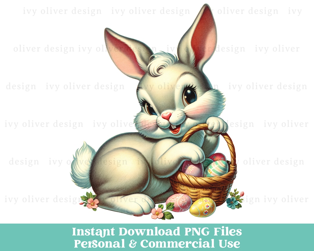 Retro Easter Bunny PNG: Vintage Clipart Graphic (digital Download) - Etsy