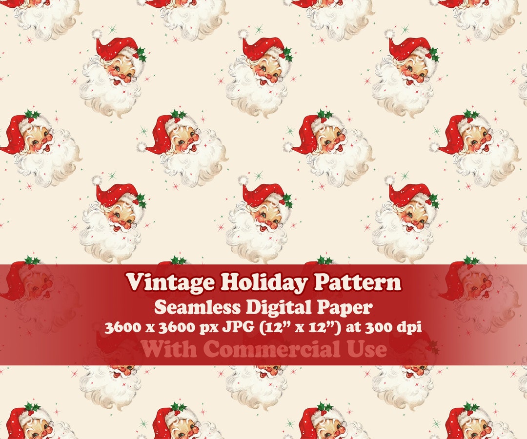 Retro Santa Seamless Pattern Digital Paper Download, Vintage Christmas ...