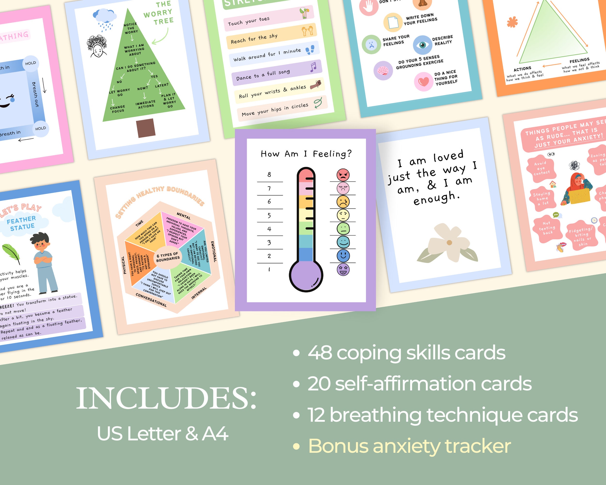 Anxiety Coping Skills Affirmation Cards DBT Therapy Flashcards ...