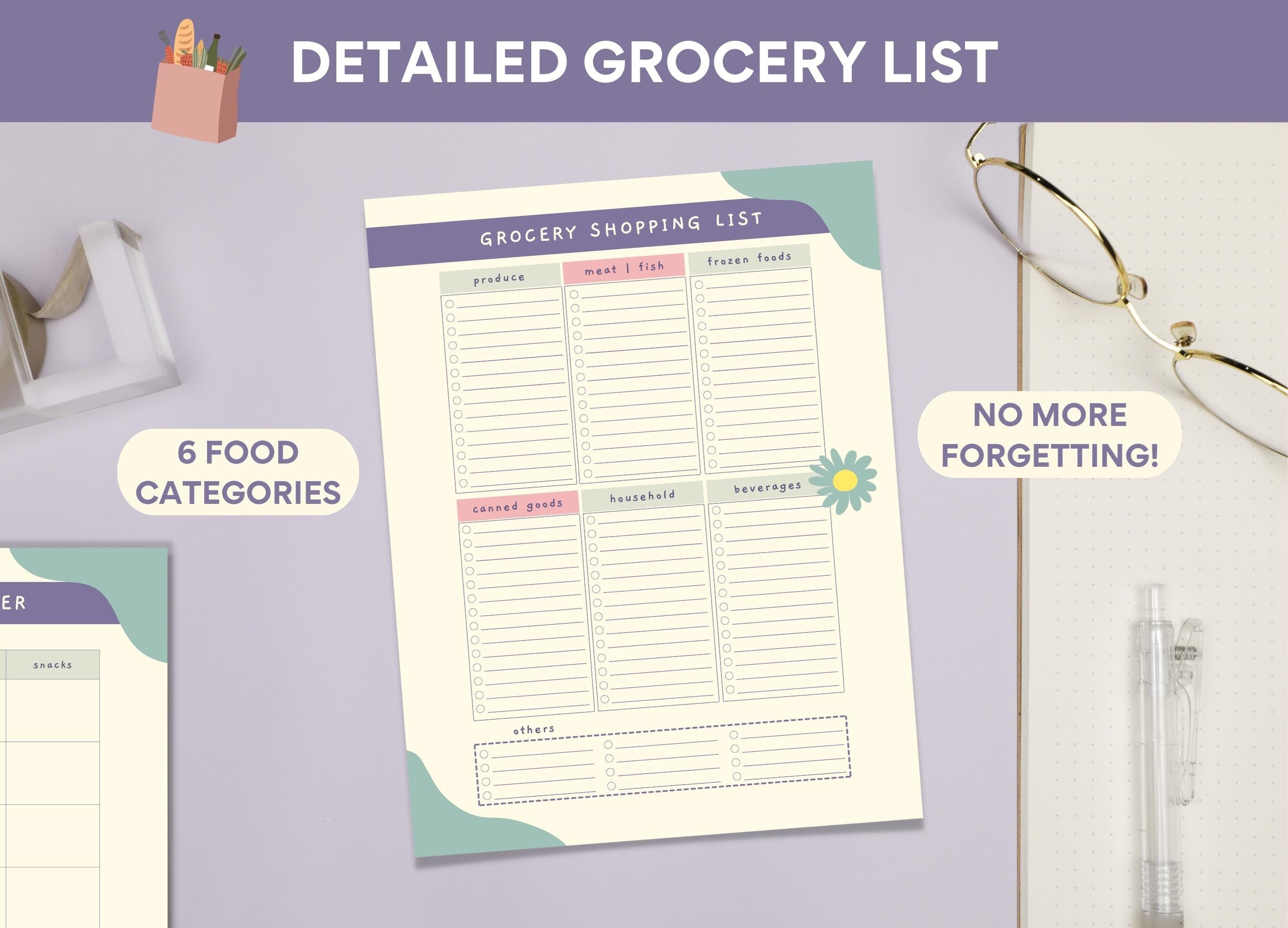 Meal Planner Printable PDF and Grocery List Printable, Easy Meal ...