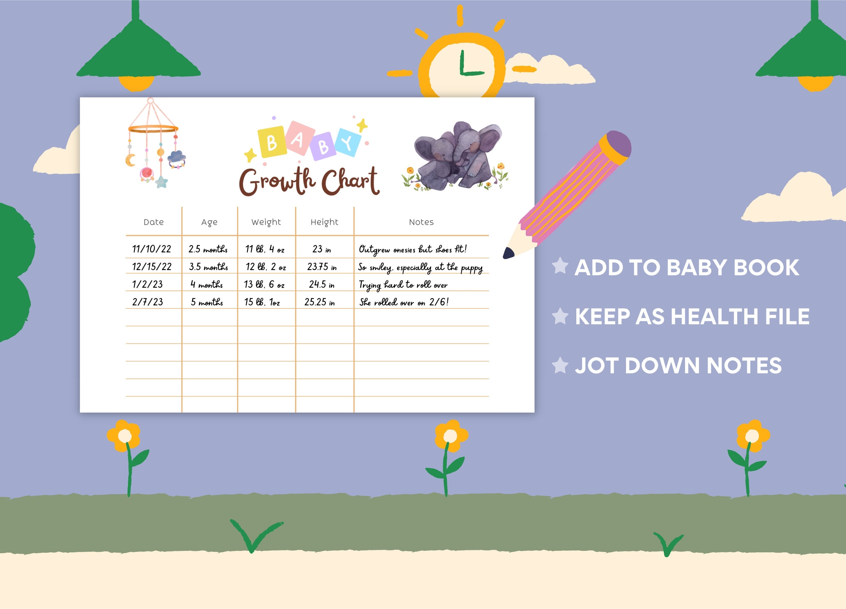 Baby Growth Chart Printable PDF, Infant Growth Tracker, Newborn Weight ...