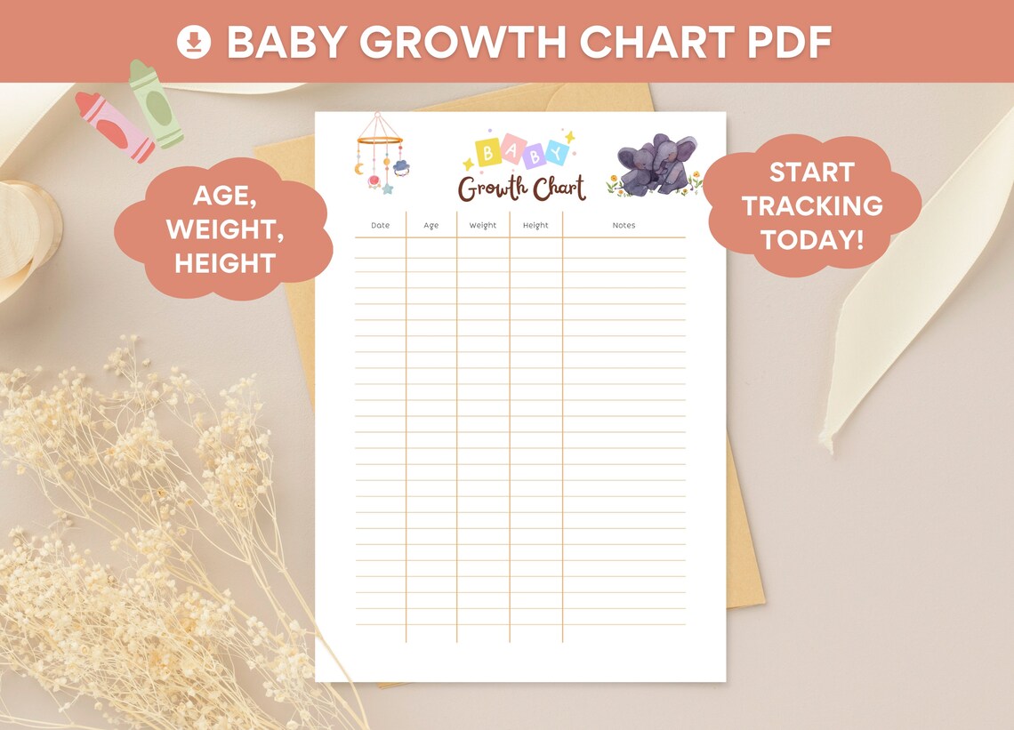 Baby Growth Chart Printable PDF, Infant Growth Tracker, Newborn Weight ...