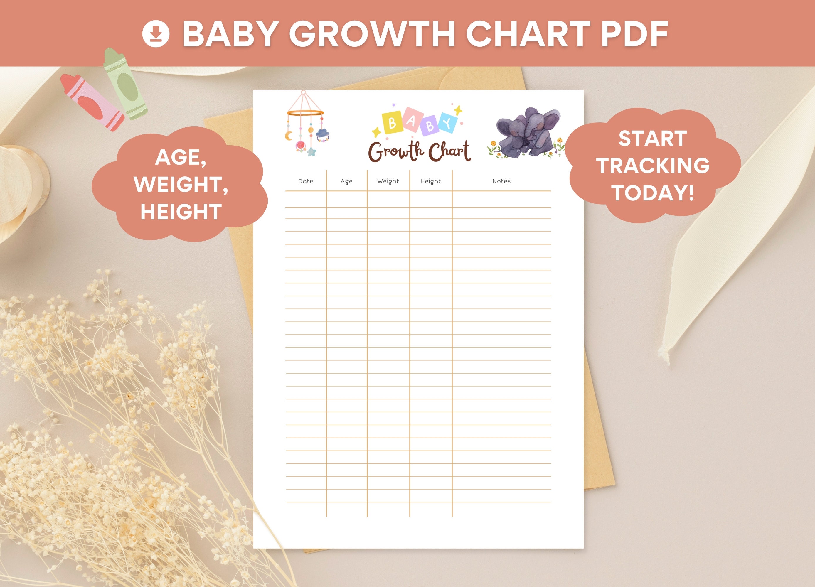 Baby Growth Chart Printable PDF, Infant Growth Tracker, Newborn Weight ...