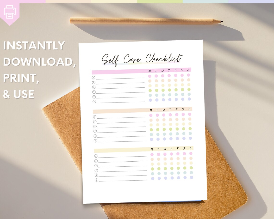 Self Care Checklist Printable, Self-care Planner, Selfcare Tracker ...