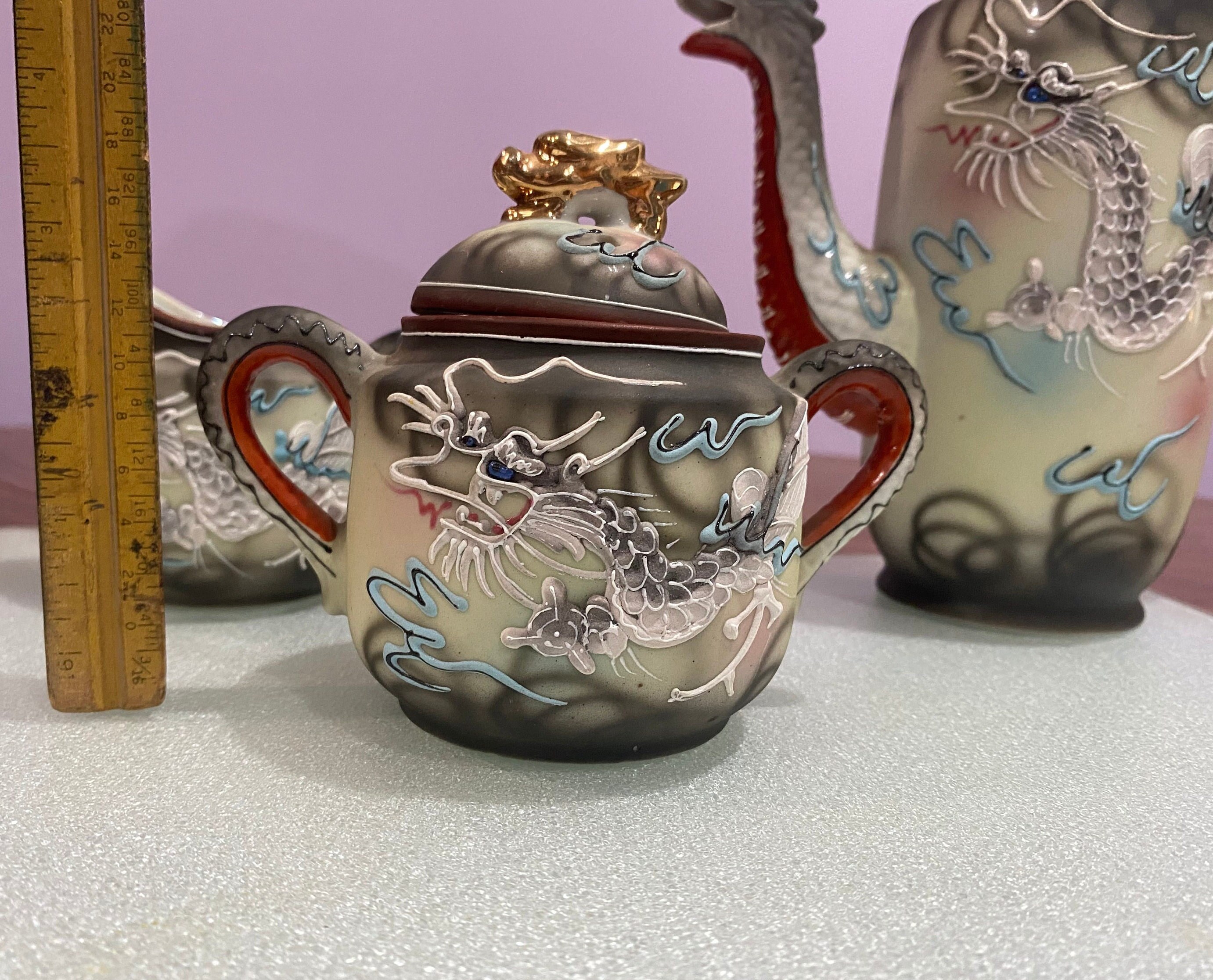 Vintage Japanese Moriage Dragonware Teapot Sugar Container and Creamer ...