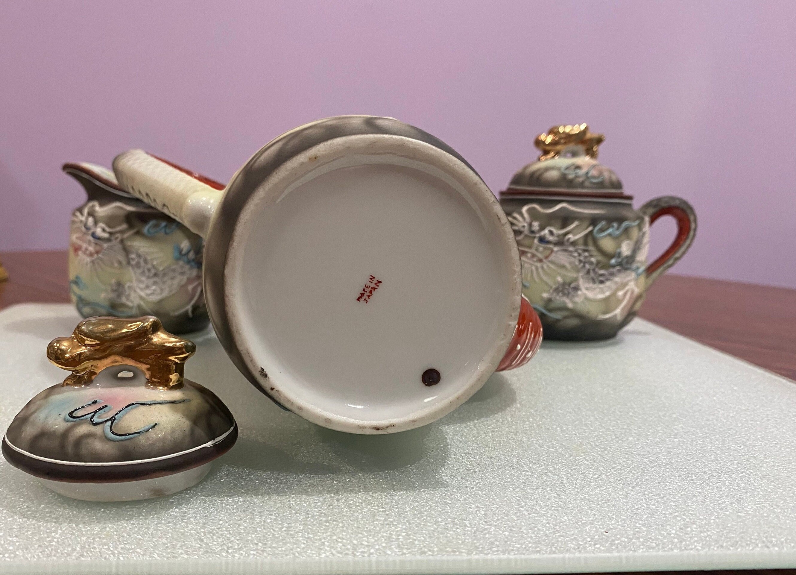 Vintage Japanese Moriage Dragonware Teapot Sugar Container and Creamer ...