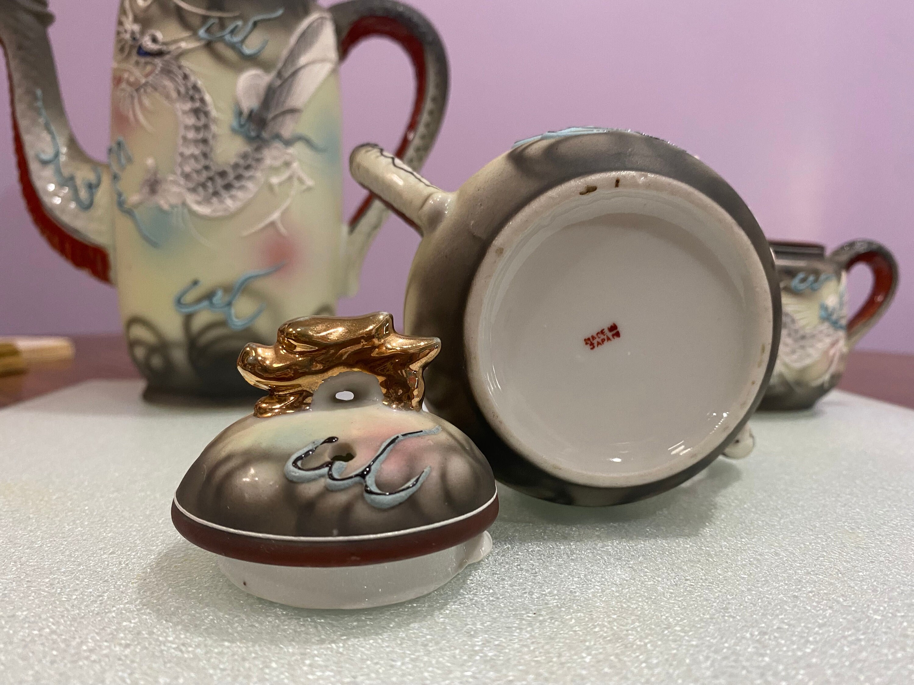 Vintage Japanese Moriage Dragonware Teapot Sugar Container and Creamer ...