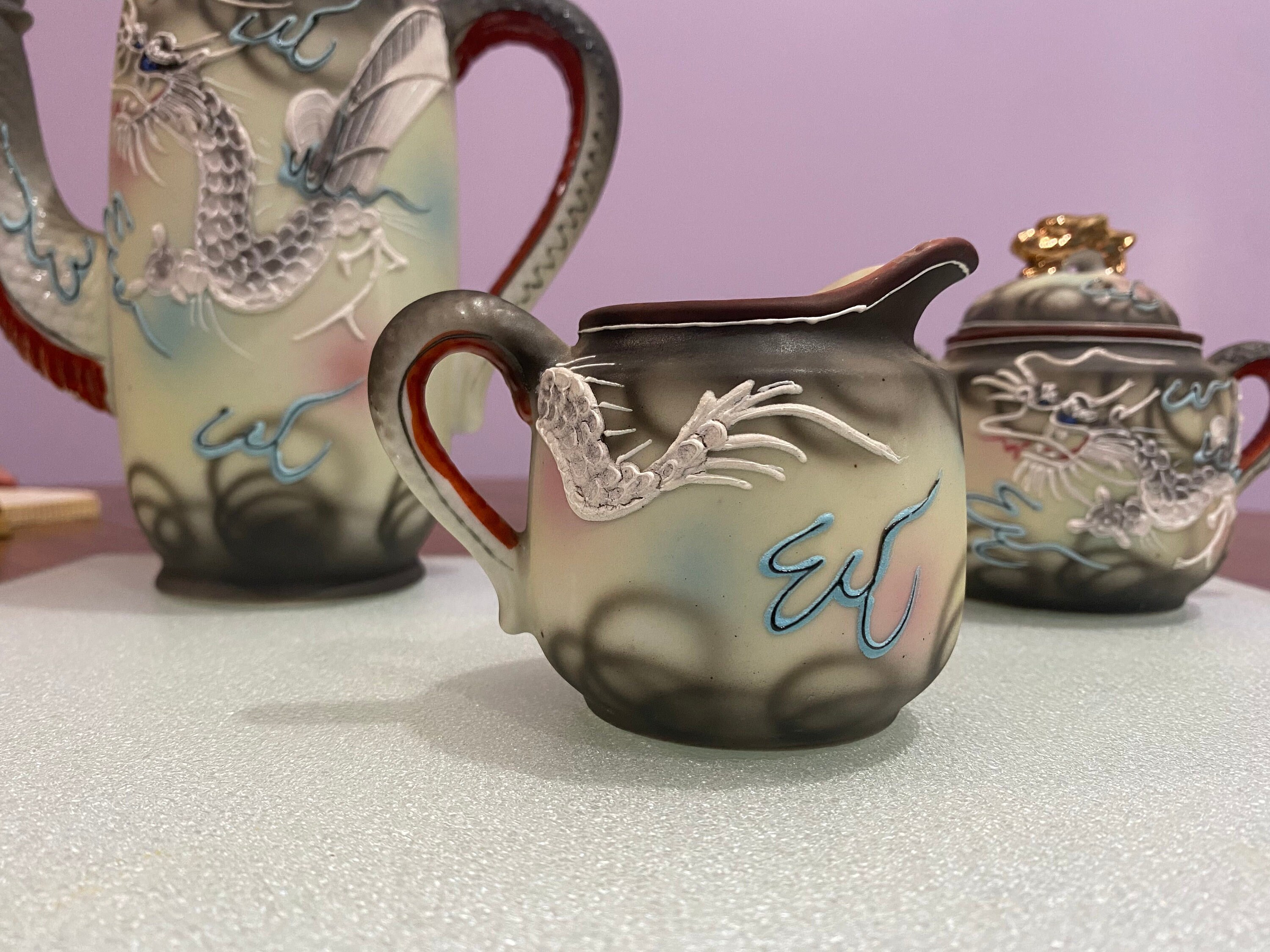 Vintage Japanese Moriage Dragonware Teapot Sugar Container and Creamer ...