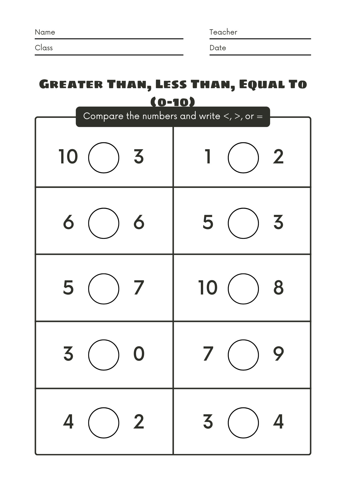 30 Printable Greater Than Less Than Equal To Worksheets Etsy