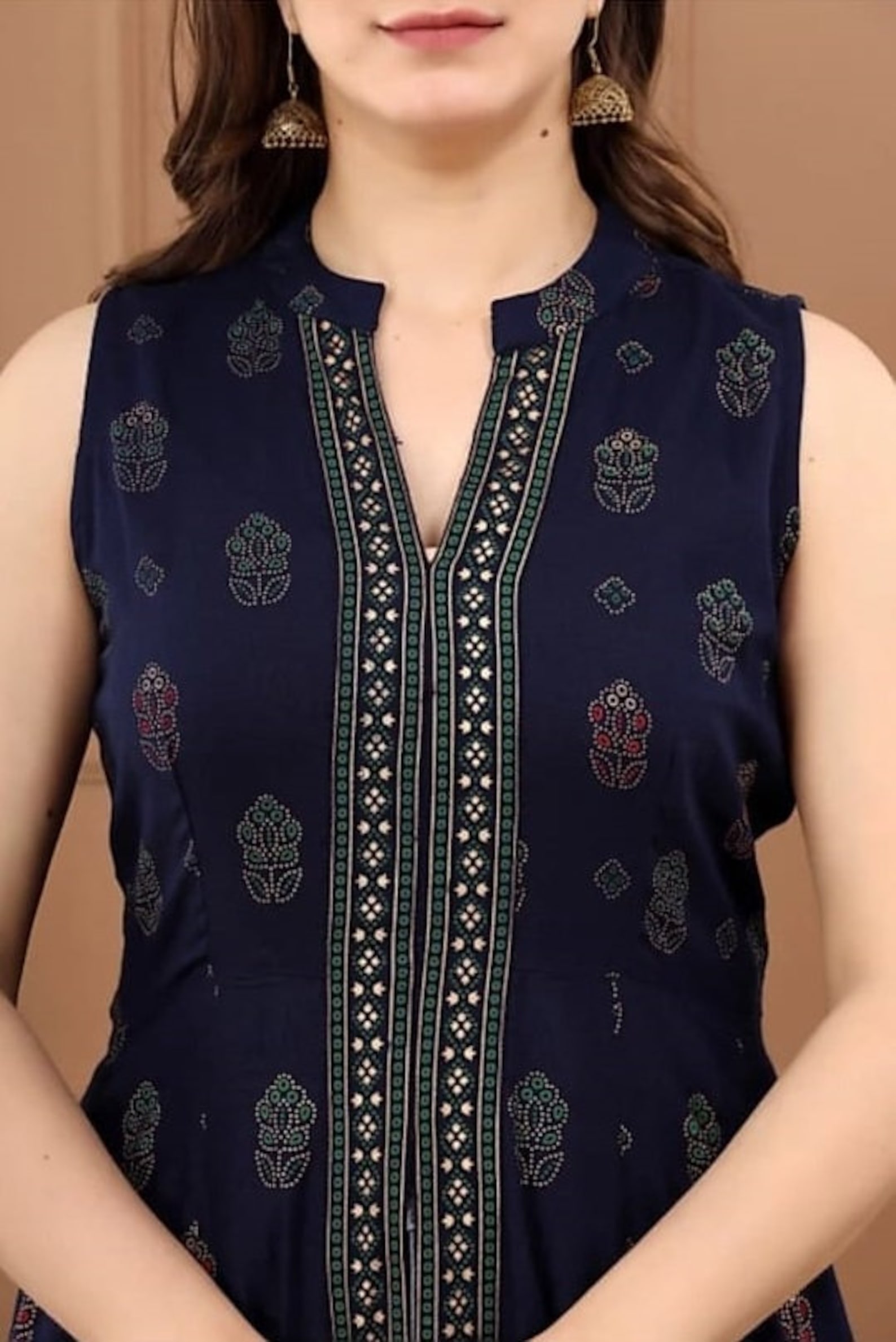 Blue Rayon Front Slit Kurti Dress: Sleeveless Party Gown - Etsy