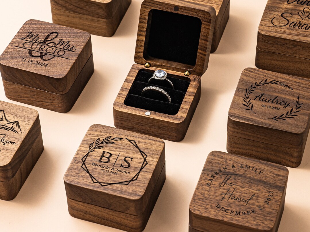 Personalized Wedding Ring Box, Custom Wood Ring Box, Engagement Ring ...