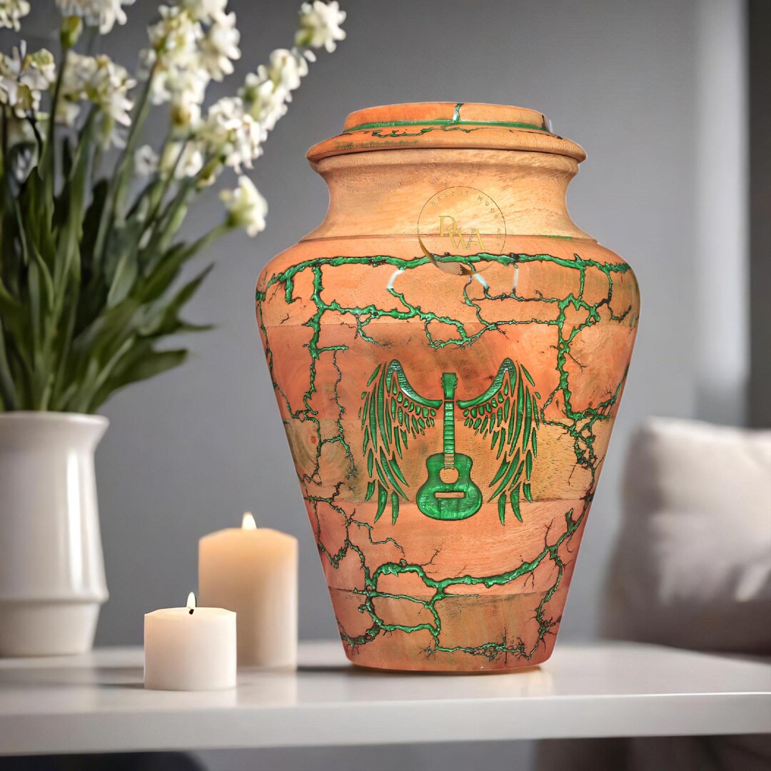 Personalized Green Resin Mango Wood Urn for Human Ashes Cremation ...