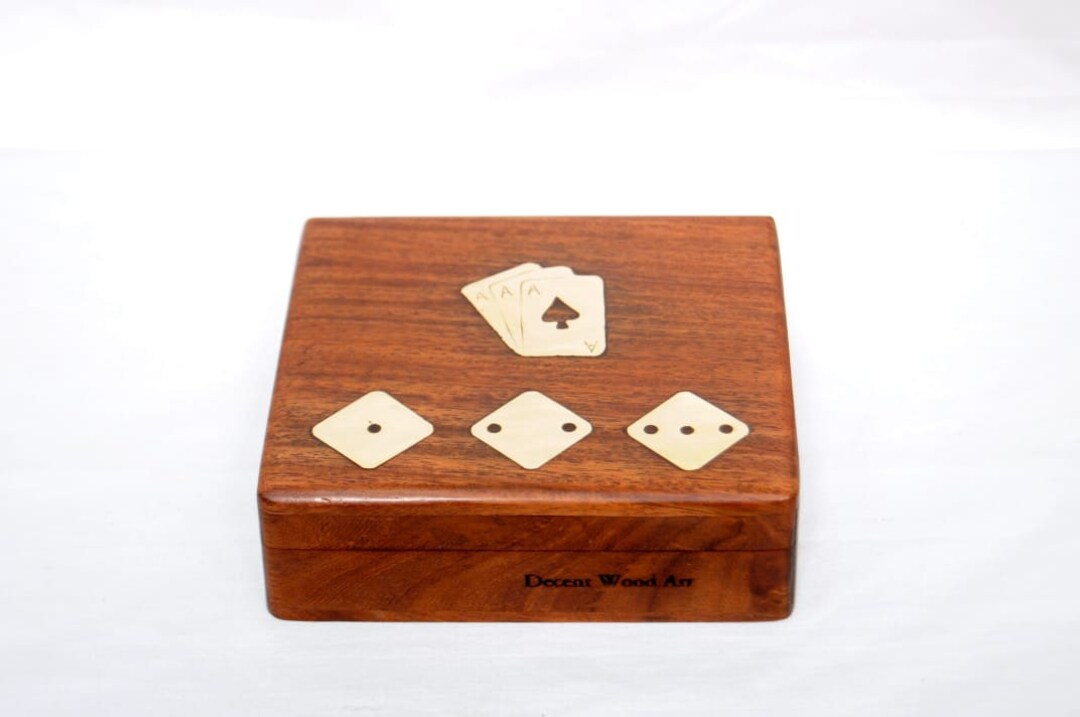 Rosewood Wooden Playing Card Box With Dice Set Handmade Dice 5 - Etsy