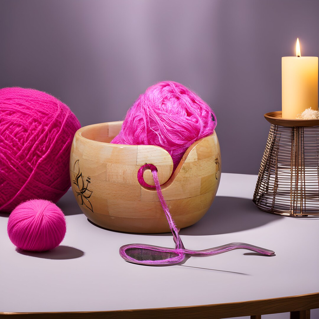 Wooden Large Yarn Bowl, Beachwood Flower Yarn Bowl for Crocheting ...