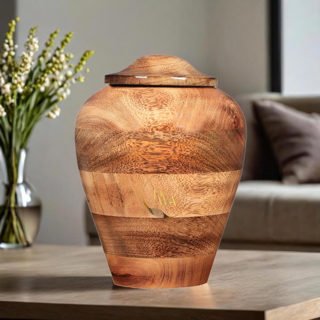 Mango Wood Urn, Handcrafted Cremation Urn Beautiful Round Shape Size ...