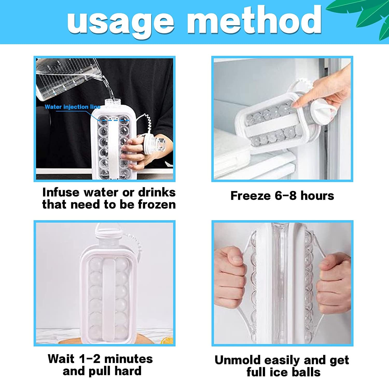 Ice Cube Trays 2 in 1, Water Bottle Ice Cube Tray With Lid Silicone Ice ...