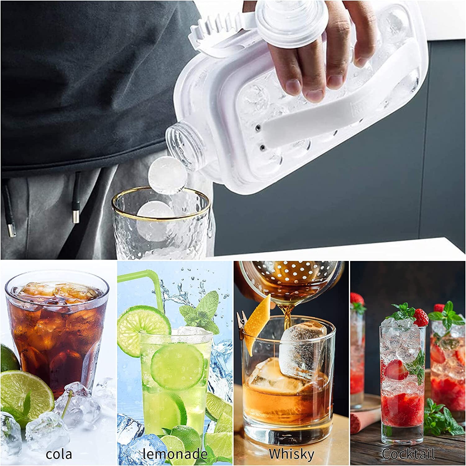 Ice Cube Trays 2 in 1, Water Bottle Ice Cube Tray With Lid Silicone Ice ...