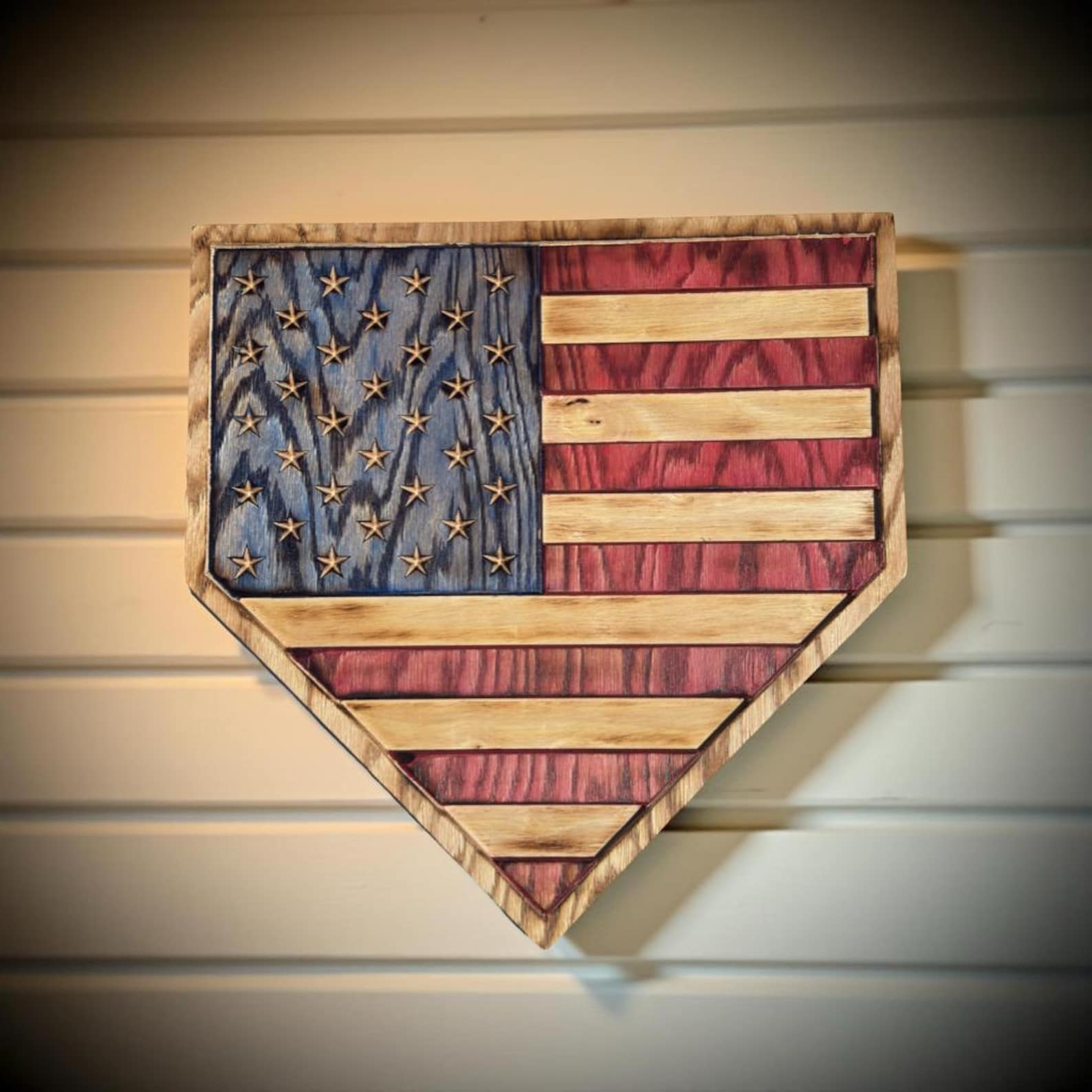 Handcrafted Wooden Home Plate American Flag – Rustic Baseball Decor ...