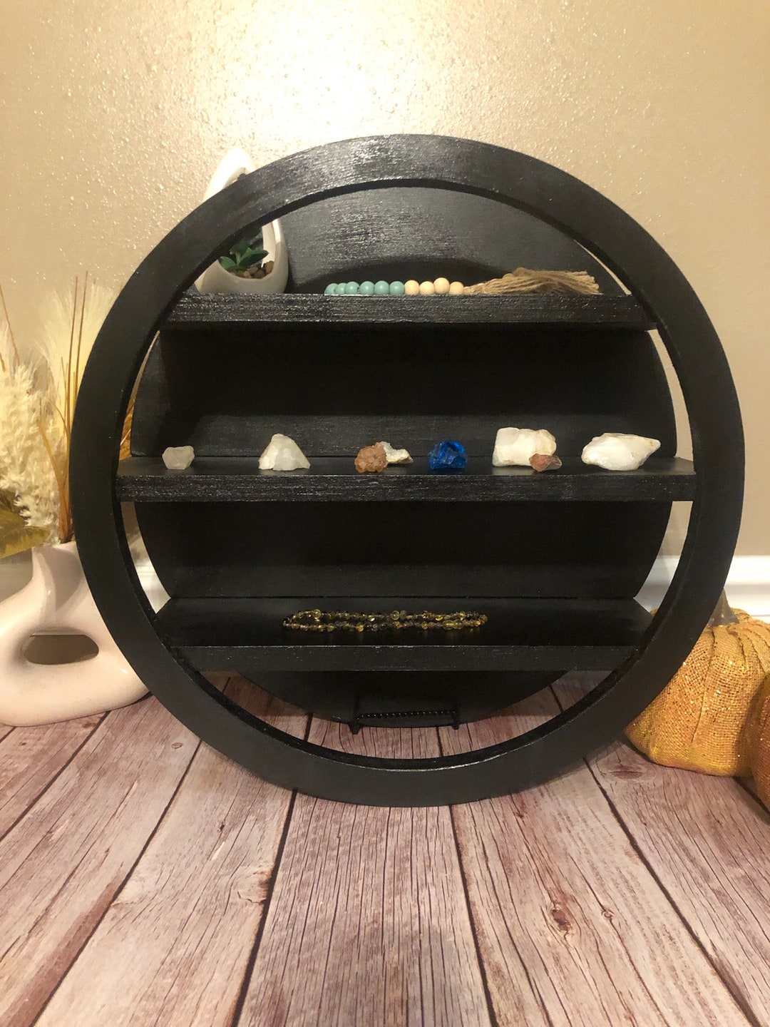 Wooden Crescent Moon Shelf Black Shelf Goth Shelf Spooky Halloween ...