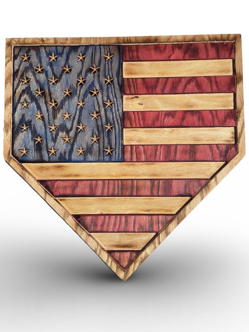 Handcrafted Wooden Home Plate American Flag – Rustic Baseball Decor ...