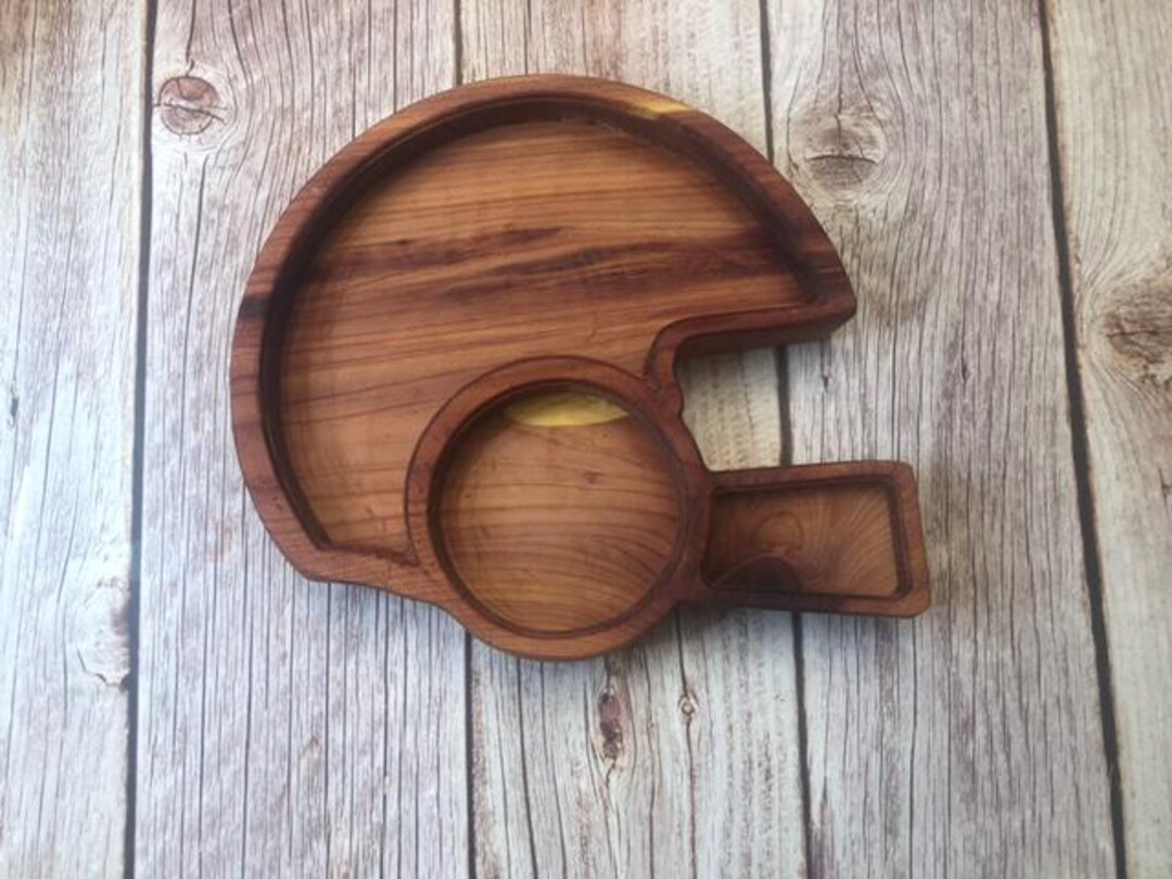 Football Helmet Serving Tray With Dip Bowl - Handcrafted Cedar Party ...