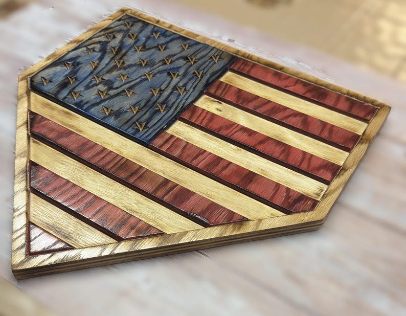 Handcrafted Wooden Home Plate American Flag – Rustic Baseball Decor ...