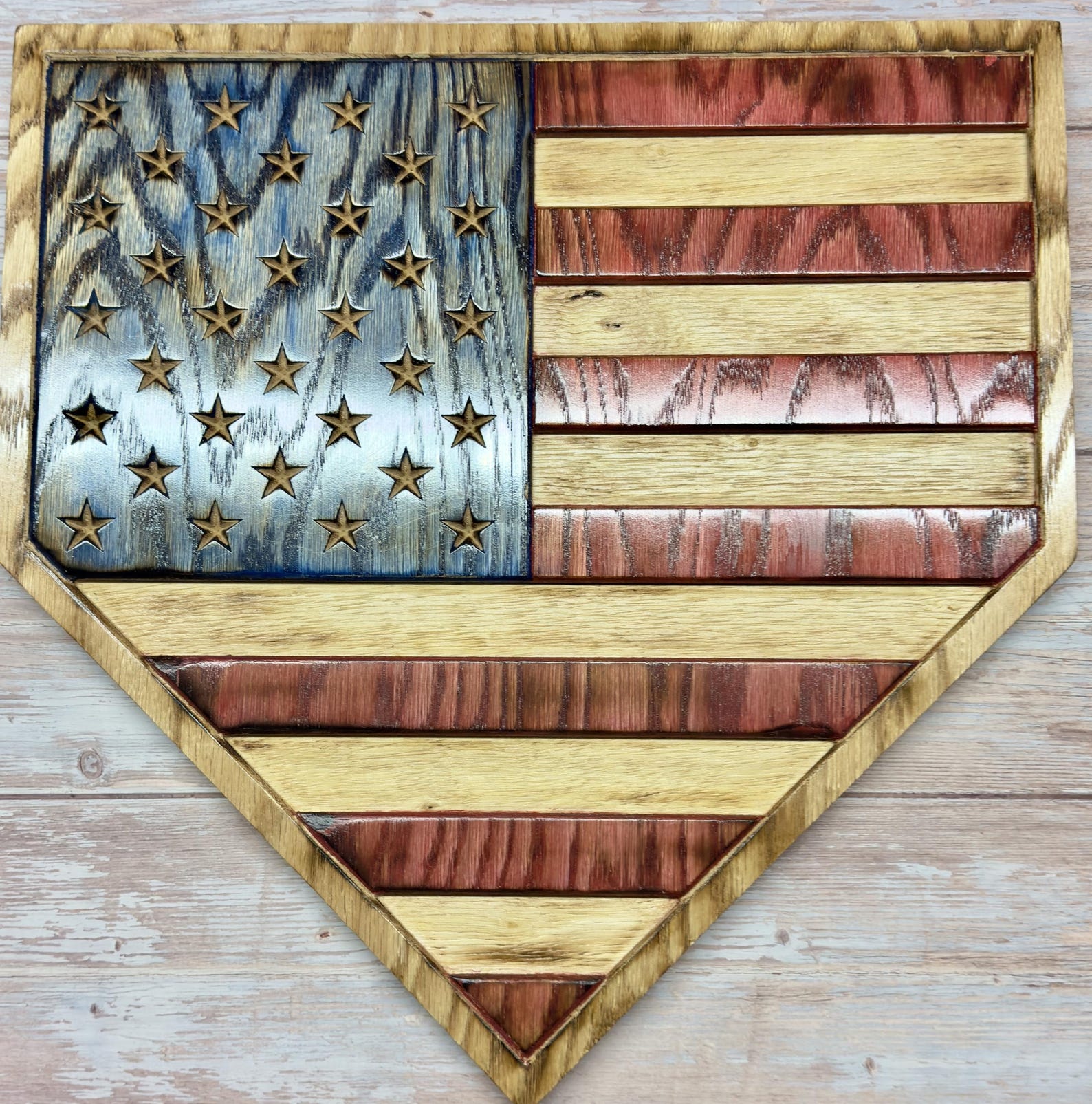 Handcrafted Wooden Home Plate American Flag – Rustic Baseball Decor ...