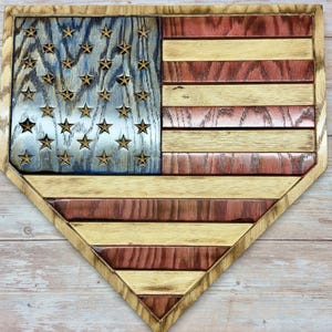 Handcrafted Wooden Home Plate American Flag – Rustic Baseball Decor ...