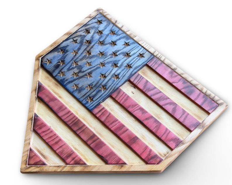 Handcrafted Wooden Home Plate American Flag – Rustic Baseball Decor ...