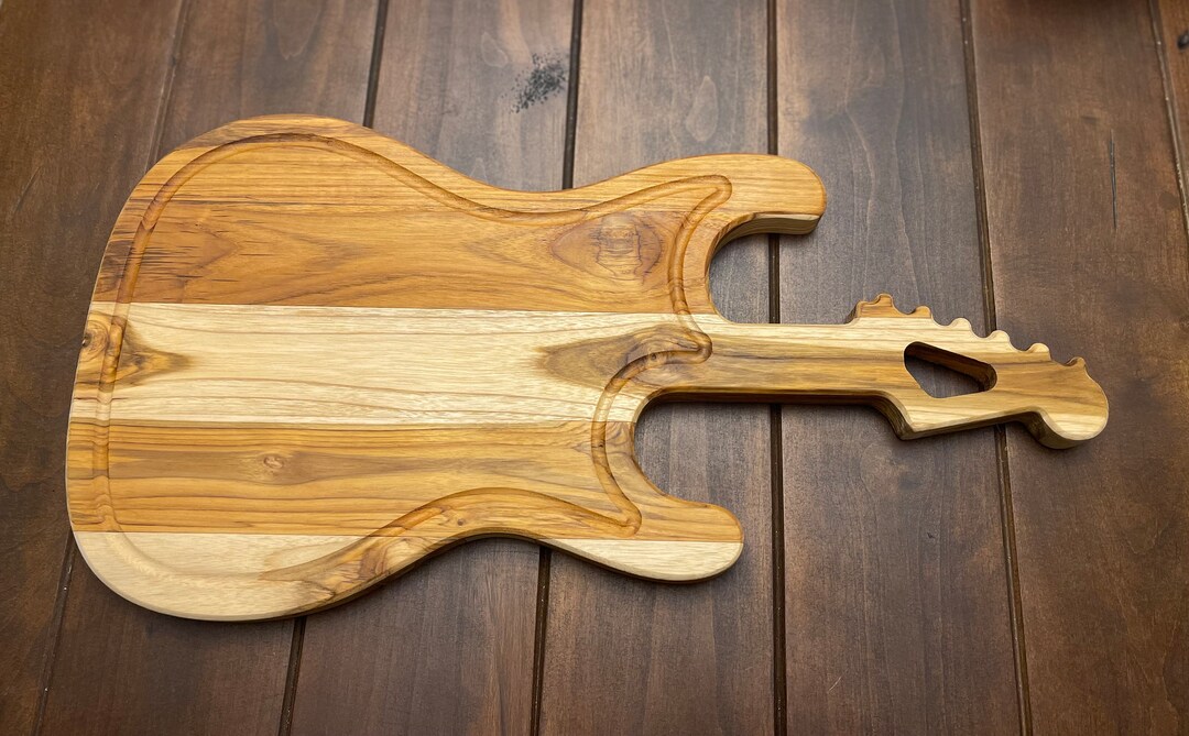 Personalized Teak Guitar Cutting Board, Engraved Charcuterie Board - Etsy
