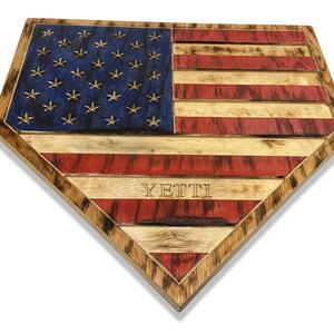 Handcrafted Wooden Home Plate American Flag – Rustic Baseball Decor ...
