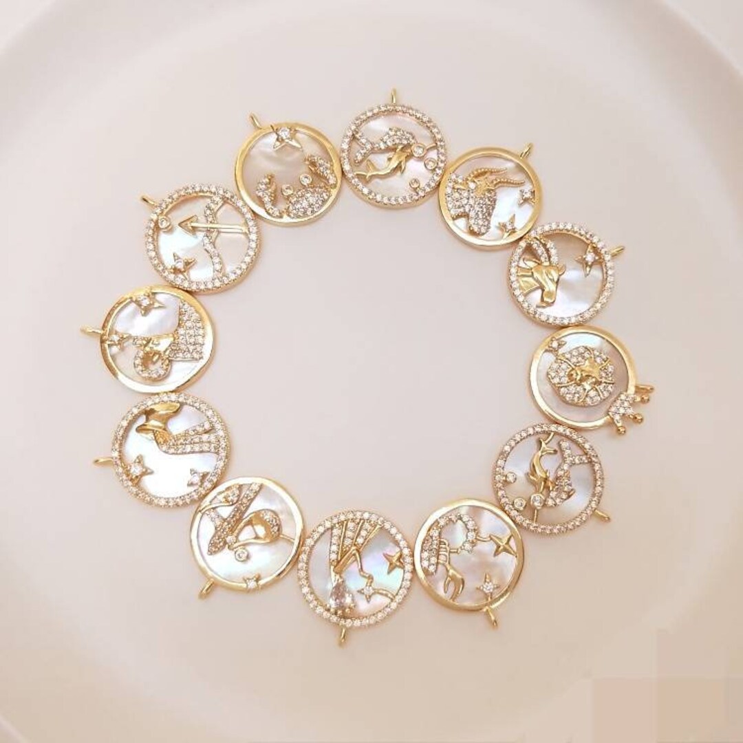 14k-gold-plated White Shell Zodiac Pendant, Astrology Horoscope Pendant ...