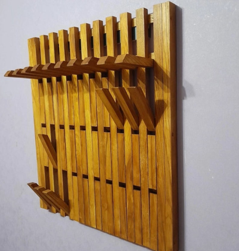 Wall-mounted Organizer, Coat Rack, Natural Wood, for Clothing, Jackets ...