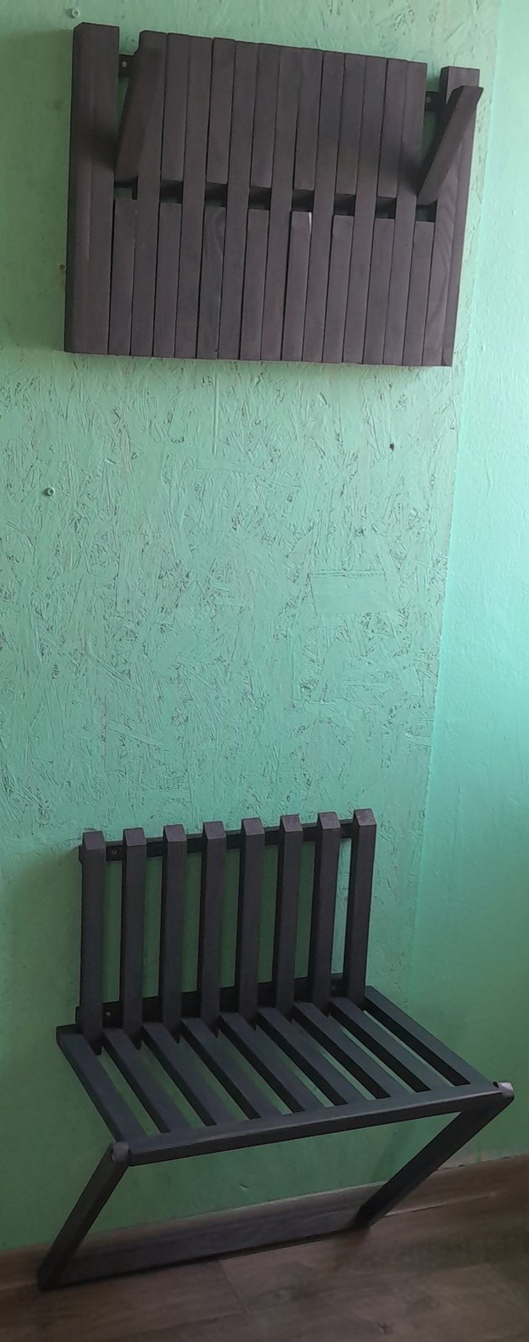 Wall Mount Organizer Plus Folding Chair.natural Wood.set of Two .coat ...